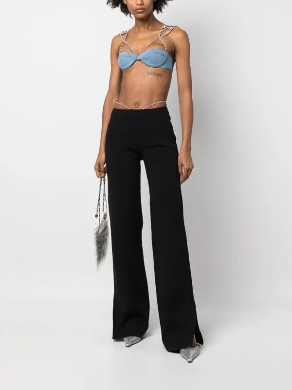 Gcds Embellished-strap Denim Bralette Top