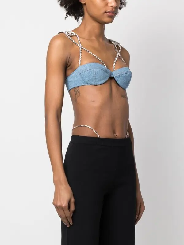 Gcds Embellished-strap Denim Bralette Top
