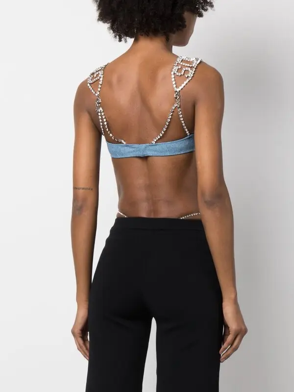 Gcds Embellished-strap Denim Bralette Top