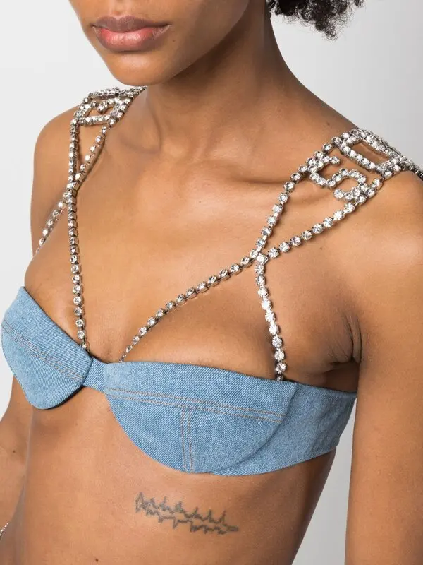 Gcds Embellished-strap Denim Bralette Top
