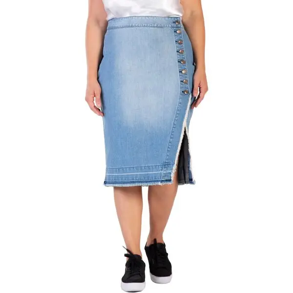 STANDARDS & PRACTICES Frayed Slit Hem Denim Skirt