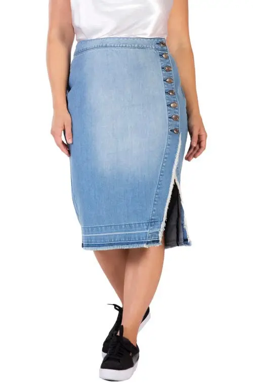 STANDARDS & PRACTICES Frayed Slit Hem Denim Skirt