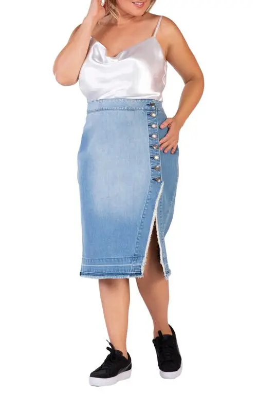 STANDARDS & PRACTICES Frayed Slit Hem Denim Skirt