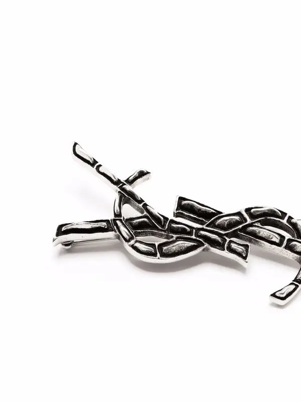Saint Laurent Cassandre Crocodile Brooch - Silver