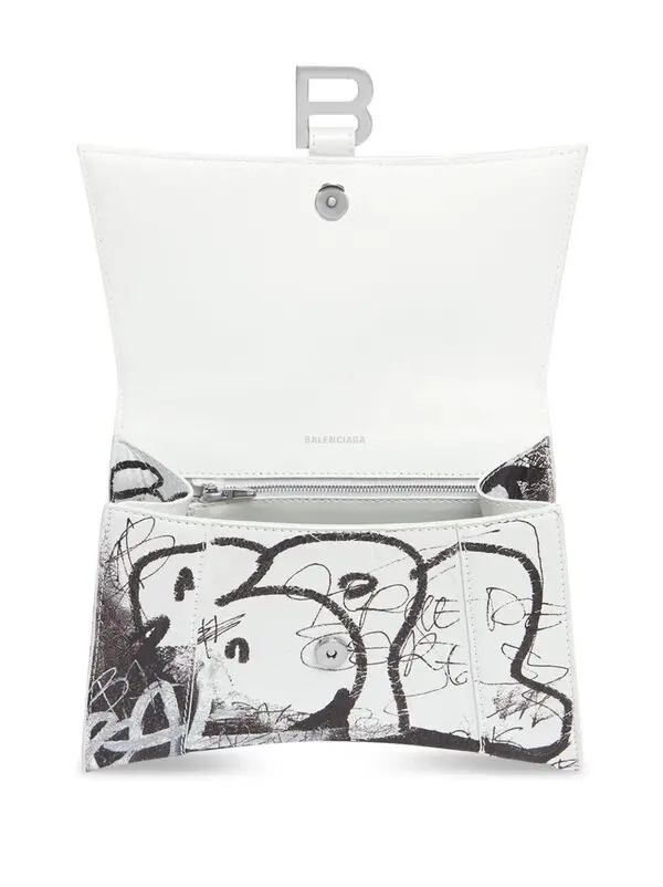 Balenciaga Graffiti-Print Leather Shoulder Bag In Grey - 30% Off