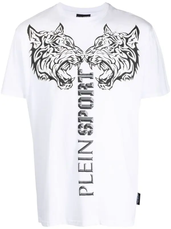 PLEIN SPORT Logo Tiger-print T-shirt - White