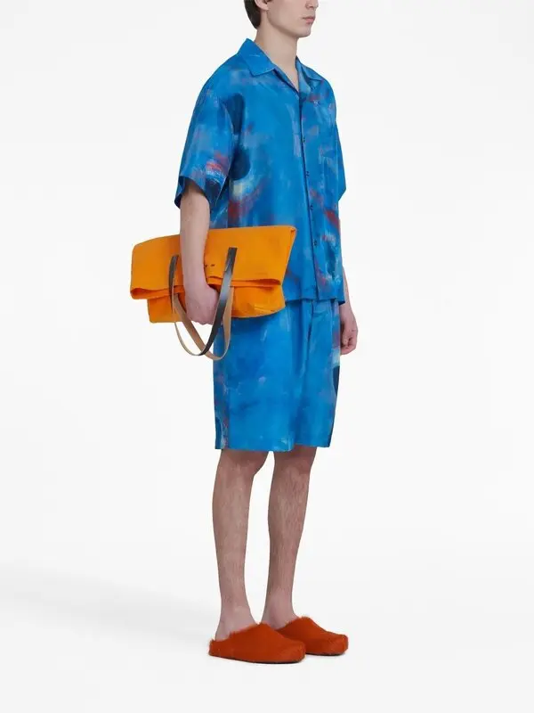 Marni Painterly-print Silk Shorts - Blue