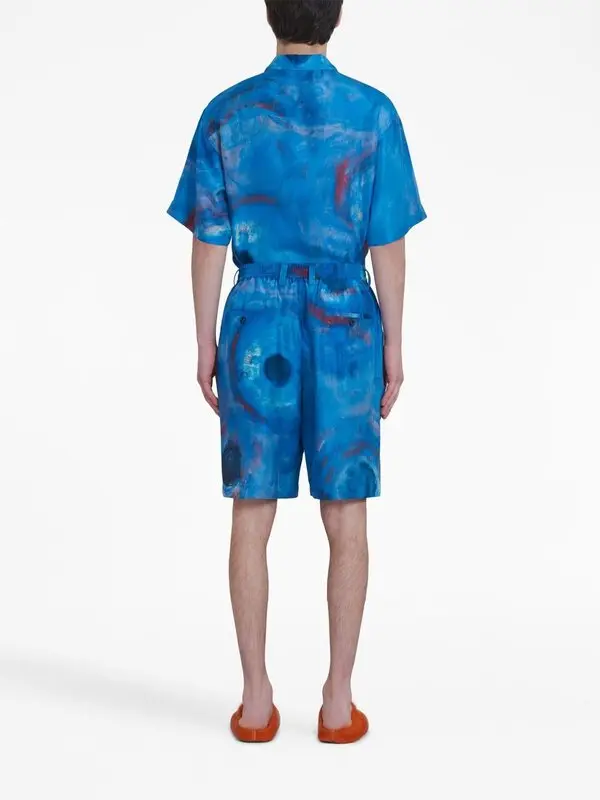 Marni Painterly-print Silk Shorts - Blue