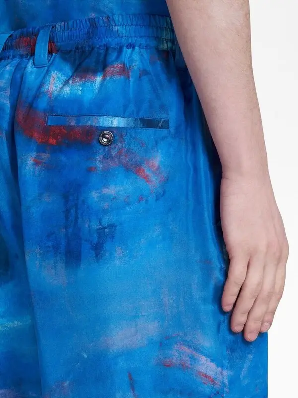 Marni Painterly-print Silk Shorts - Blue