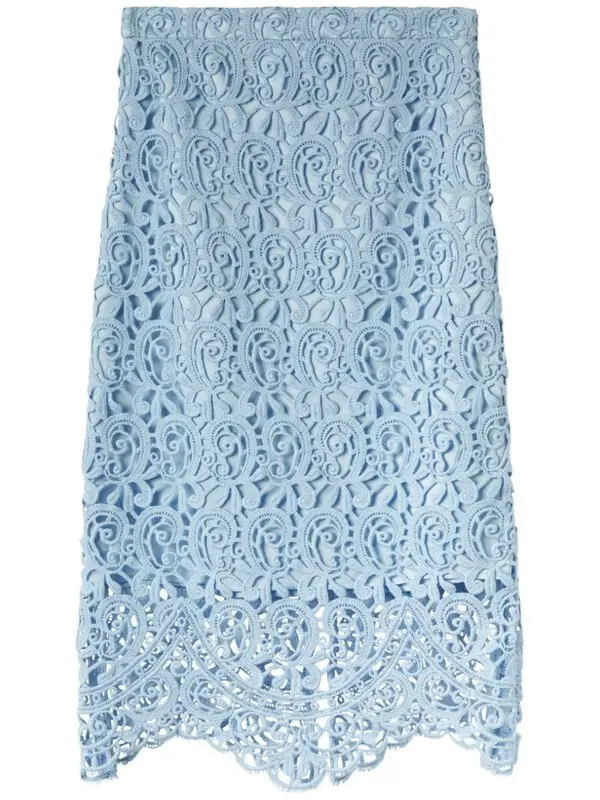 Burberry Pencil Skirt With Lace Embroidery - Blue