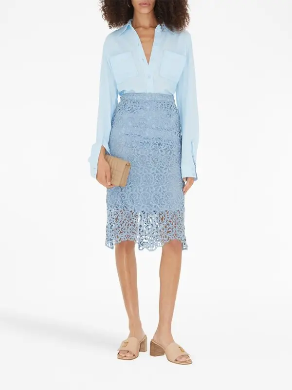 Burberry Pencil Skirt With Lace Embroidery - Blue