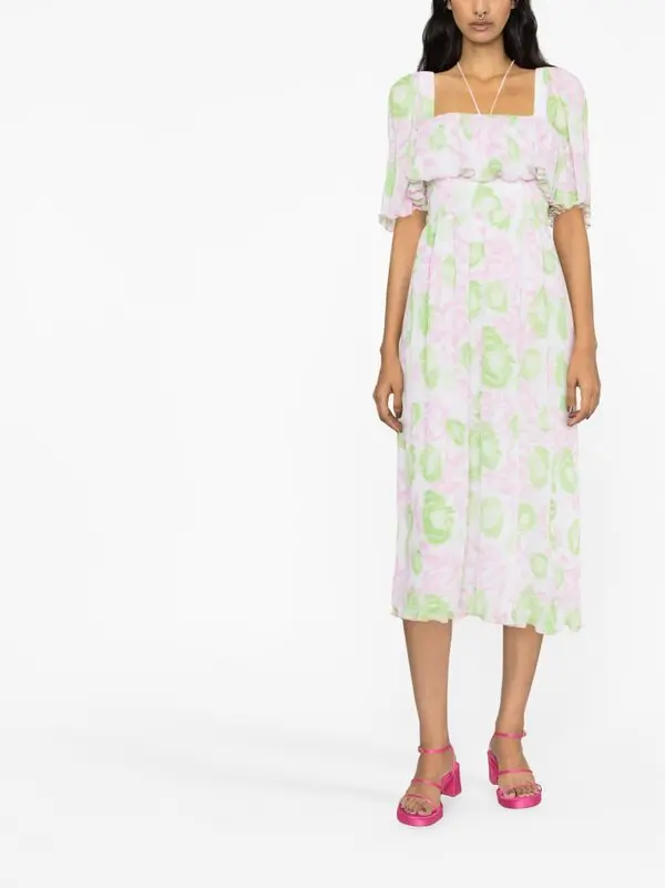 ganni smocked midi dress NWOT $395 GANNI seersucker smocked plaid checked midi dress blue M/L 40