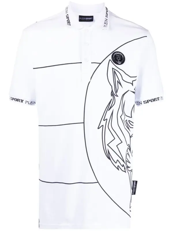PLEIN SPORT Tiger-print Polo Shirt - White