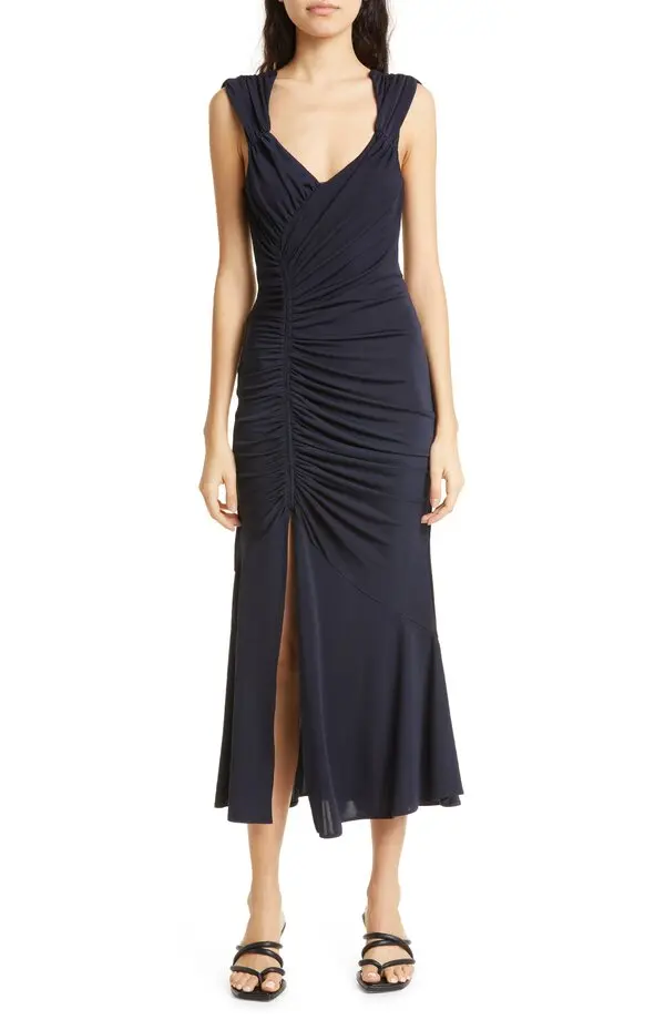 Cinq  Sept Julieta Side Ruched Dress In Navy - 48% Off | Editorialist