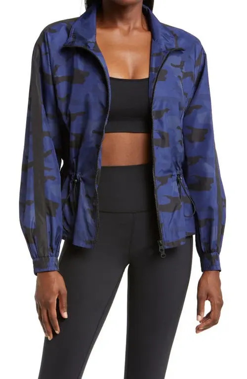 Blanc Noir Tempest Water Repellent Peplum Jacket With Camouflage Print - Navy Camo