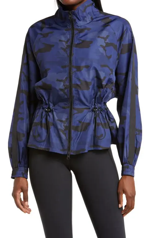 Blanc Noir Tempest Water Repellent Peplum Jacket With Camouflage Print - Navy Camo