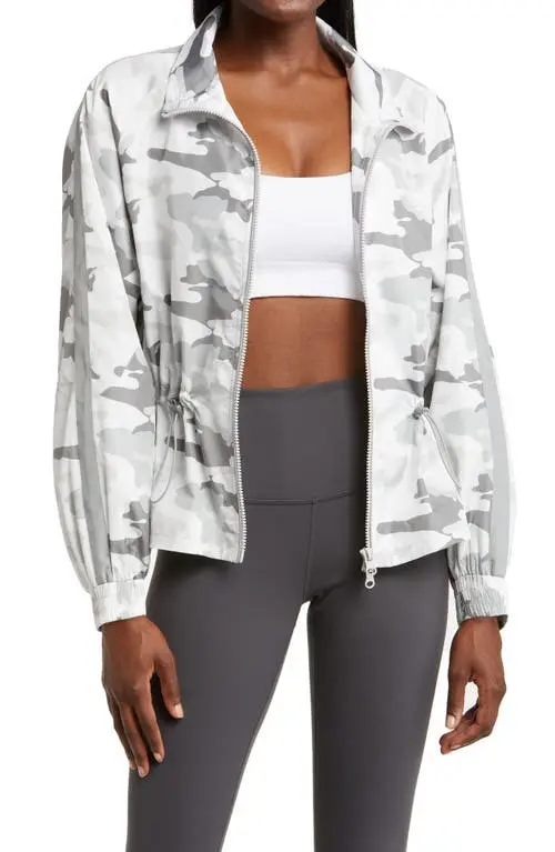 Blanc Noir Tempest Water Repellent Peplum Jacket With Camouflage Print - White Camo