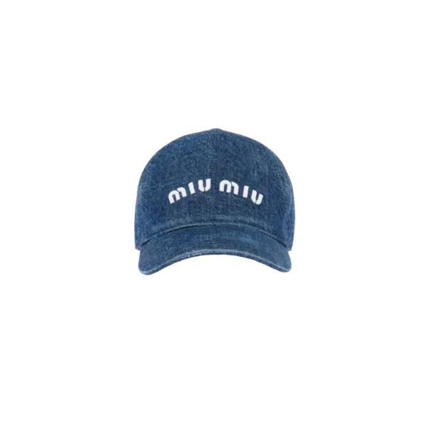 Miu Miu Denim Baseball Cap With Embroidered Logo Blue/White
