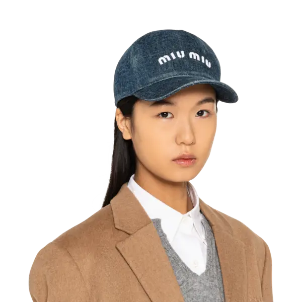 Miu Miu denim baseball cap with an embroidered logo Miu Miu Logo-Embroidered Denim Baseball Cap in Blue | Lyst main image 4
