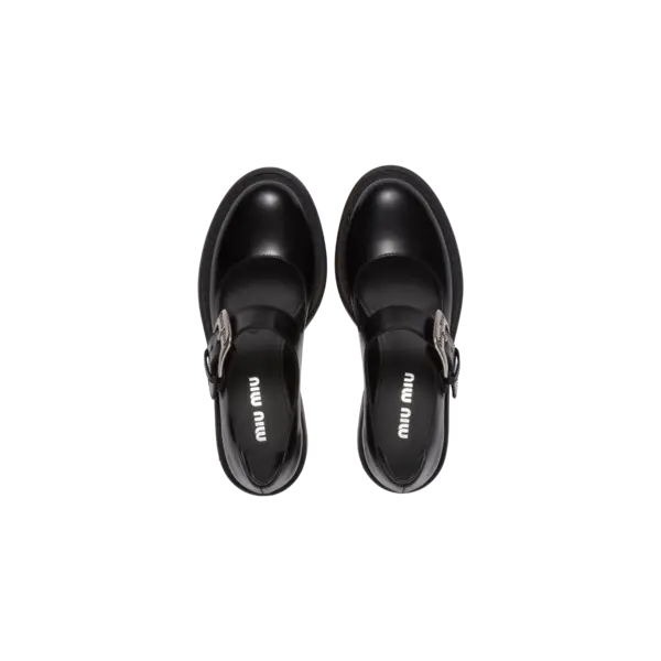 Miu Miu Leather Mary Jane Shoes With Buckle - Black | Editorialist
