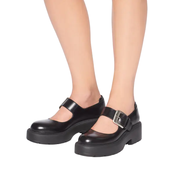 Miu Miu Leather Mary Jane Shoes With Buckle - Black | Editorialist