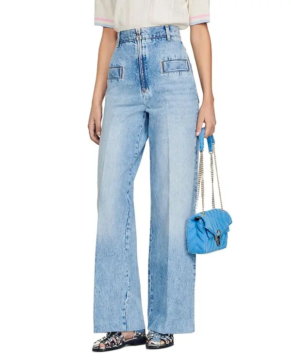 Sandro Oslo High Rise Wide Leg Jeans - Blue Jean