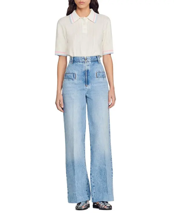 Sandro Oslo High Rise Wide Leg Jeans - Blue Jean