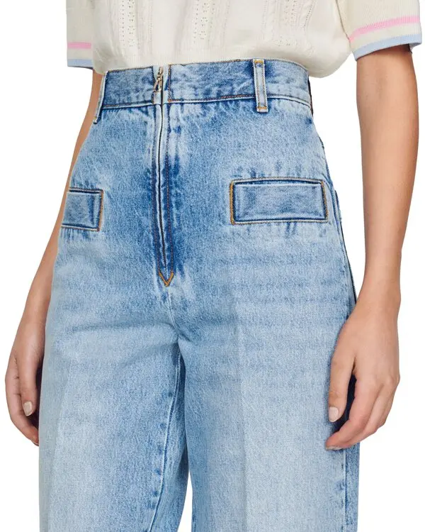 Sandro Oslo High Rise Wide Leg Jeans - Blue Jean