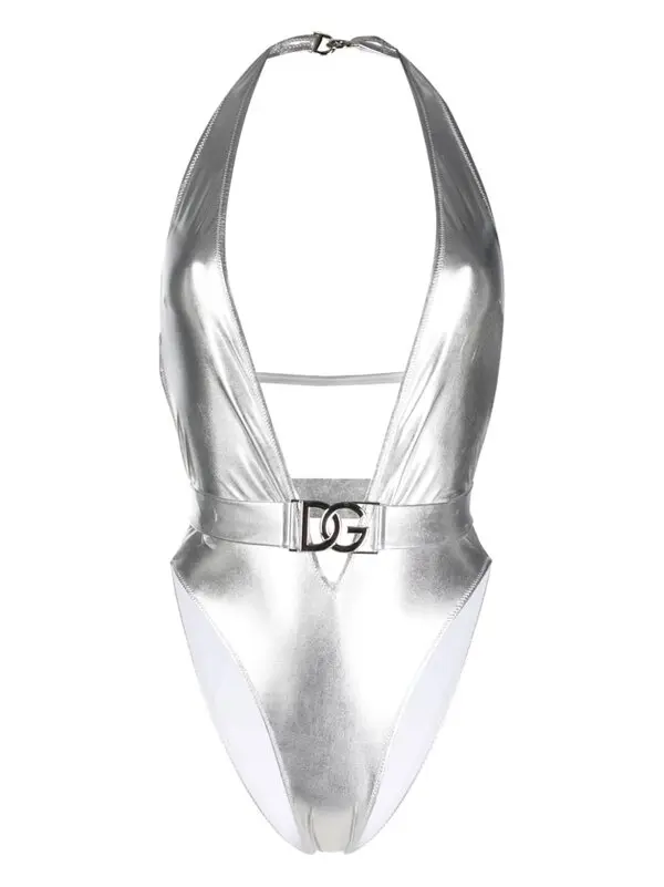 Dolce & Gabbana Logo-plaque Swimsuit - Silver