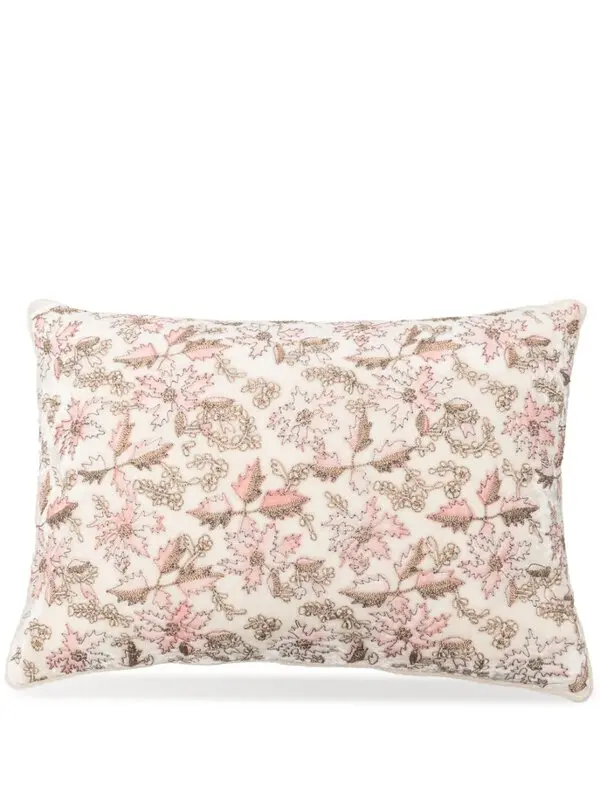 ANKE DRECHSEL Floral-embroidered Silk-velvet Cushion - White