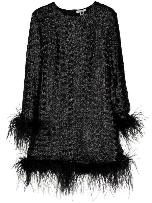 GILDA & PEARL Seraphina Sequined Feather-trim Dress - Black