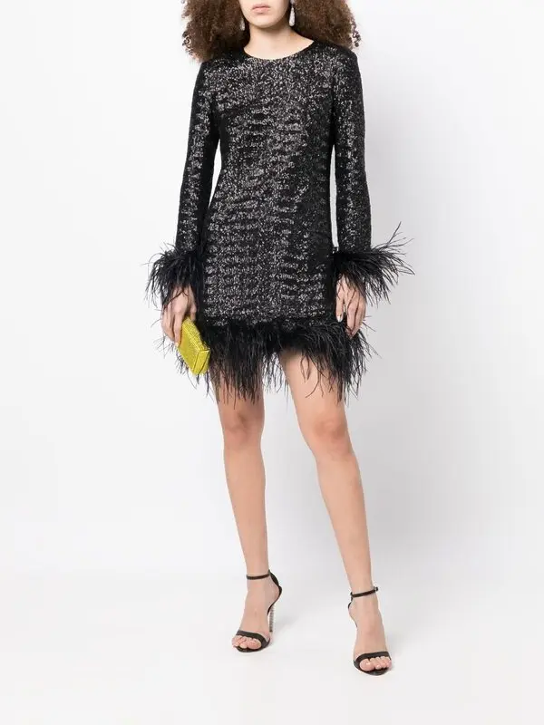 GILDA & PEARL Seraphina Sequined Feather-trim Dress - Black