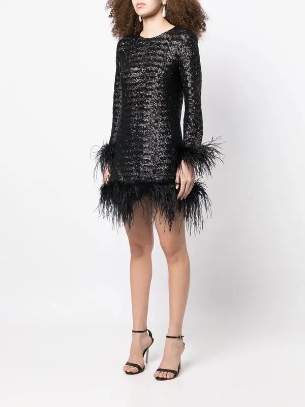 GILDA & PEARL Seraphina Sequined Feather-trim Dress - Black