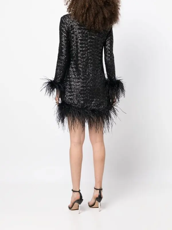 GILDA & PEARL Seraphina Sequined Feather-trim Dress - Black