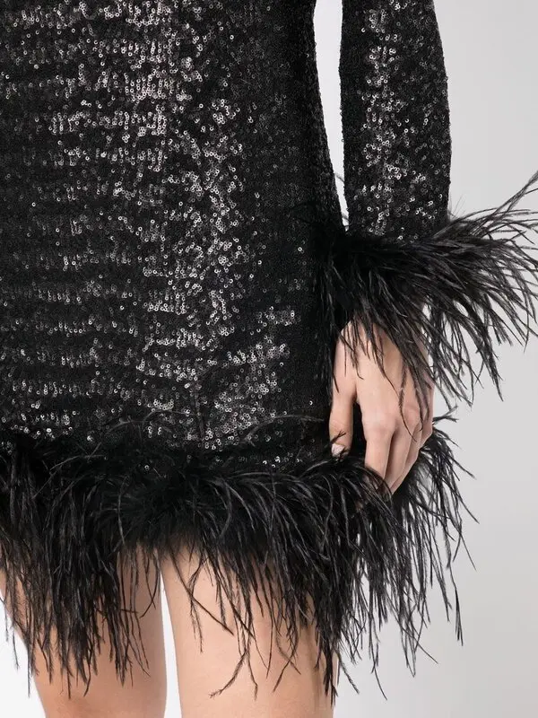 GILDA & PEARL Seraphina Sequined Feather-trim Dress - Black