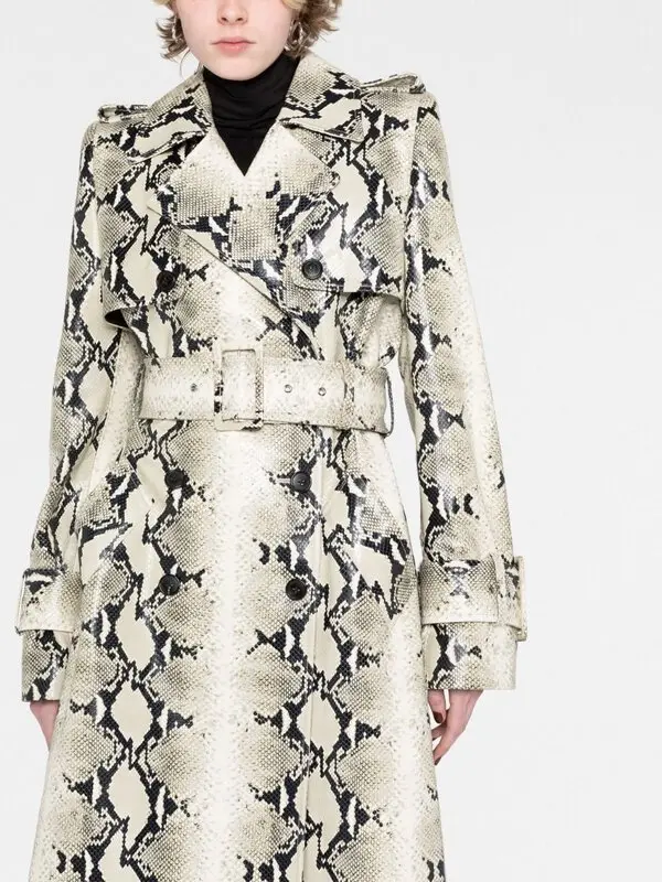 Khaite The Jaden Python-Embossed Trench Coat In Neutrals - 60% Off
