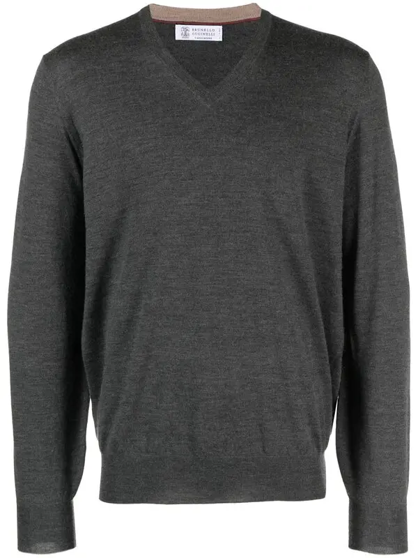 Brunello Cucinelli V-neck Fine-knit Jumper - Grey