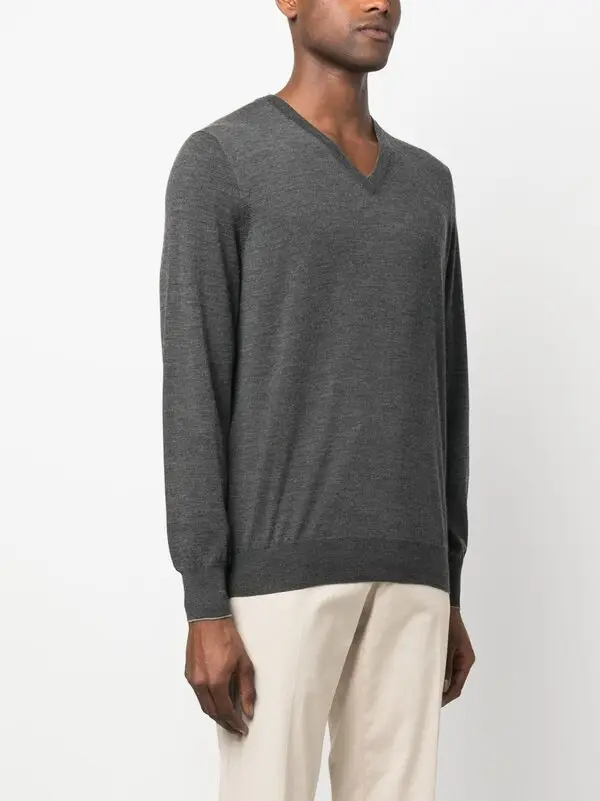 Brunello Cucinelli V-neck Fine-knit Jumper - Grey