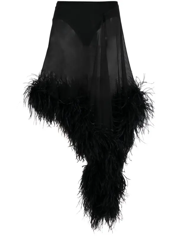 Attico Miya Feather-trim Skirt - Black