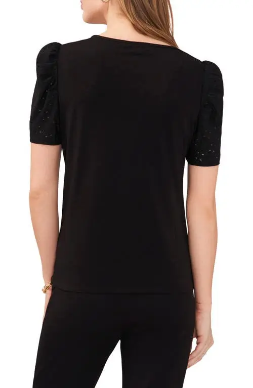 Chaus Eyelet Sleeve Knit Top - Black