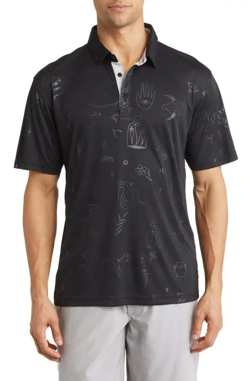 SWANNIES Brock Doodle Print Piqué Golf Polo - Black-fog