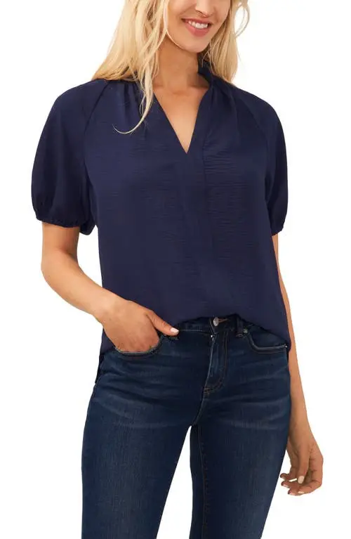 CECE DUPRAZ Ruffle Split Neck Blouse - Classic Navy