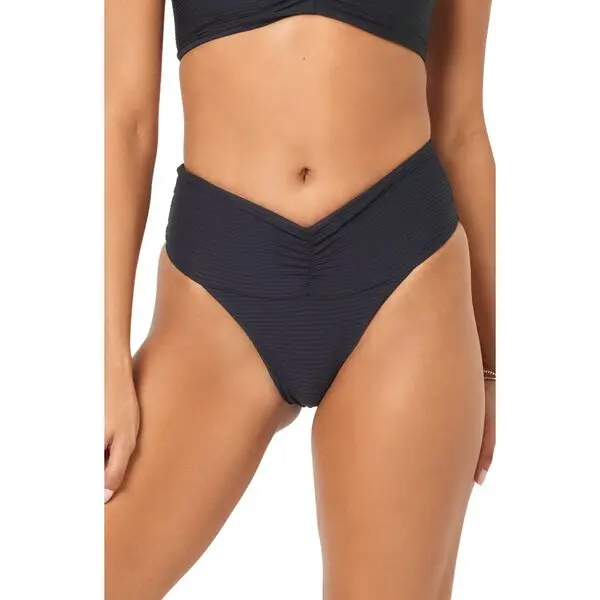 L*Space Bardot Ribbed Bikini Bottom - Black
