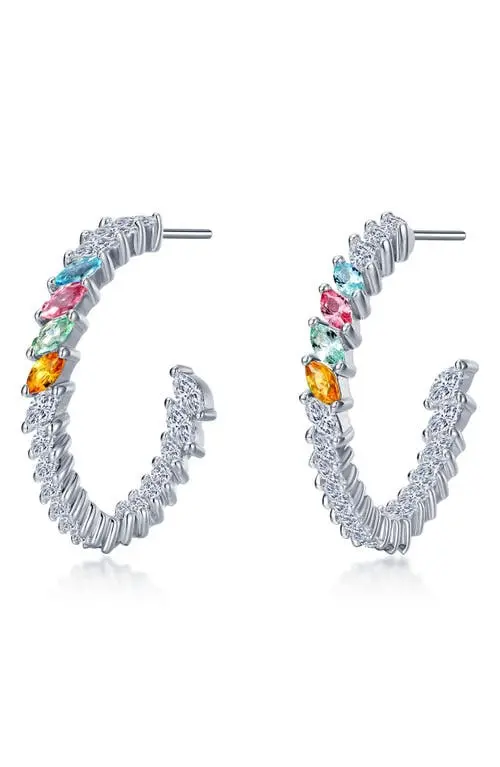 Lafonn Simulated Diamond And Created Sapphire Hoop Earrings - Silver Multi