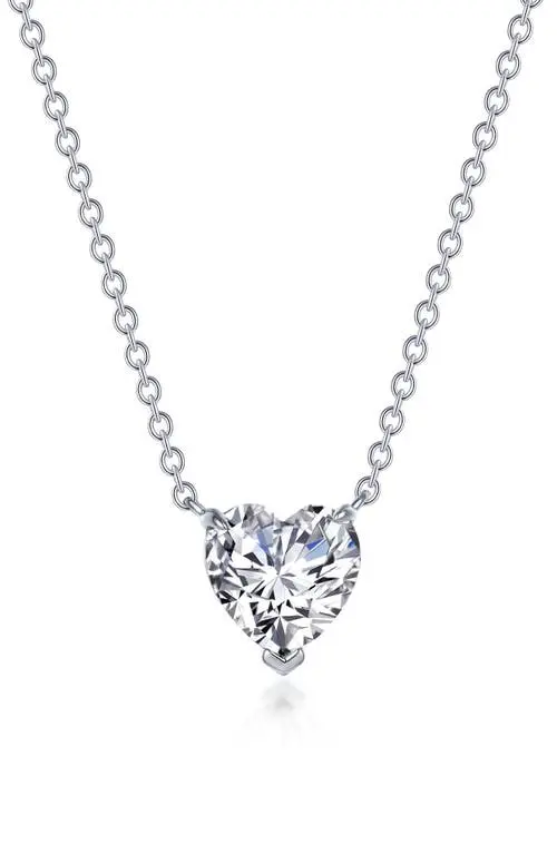 Lafonn Simulated Diamond Solitaire Heart Pendant Necklace - White/ Silver