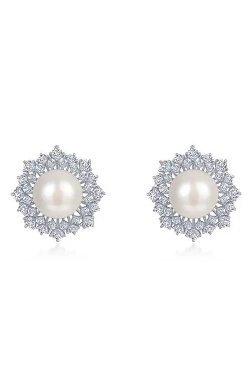 Lafonn Simulated Diamond And Cultured Freshwater Pearl Stud Earrings - White