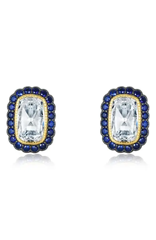 Lafonn Art Deco Simulated Diamond Halo Stud Earrings - Blue/gold