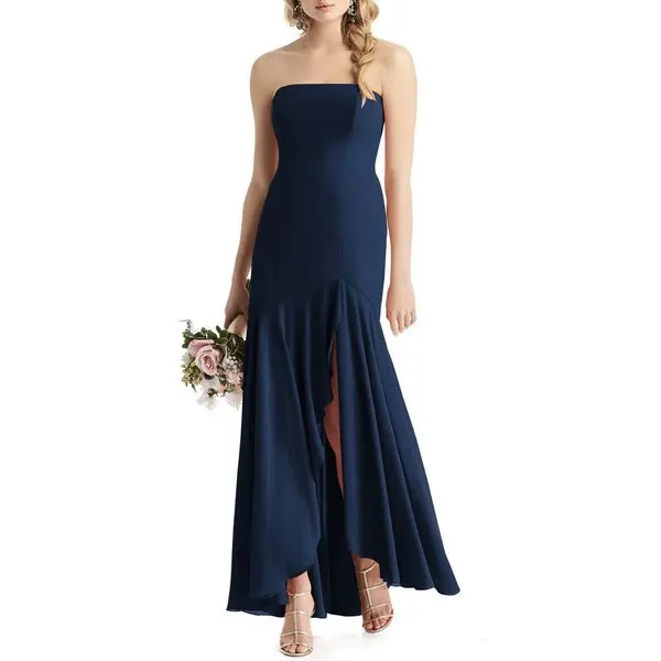 After Six Strapless High-low Matte Chiffon Gown - Midnight