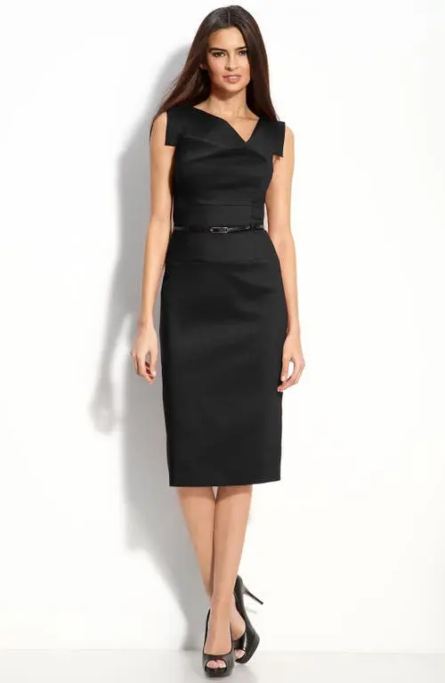 Black Halo Jackie Belted Stretch Gabardine Sheath Dress - Black