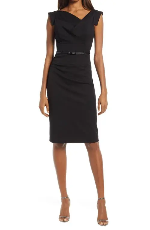 Black Halo Jackie Belted Stretch Gabardine Sheath Dress - Black